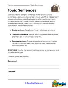 Topic Sentence Worksheets | Writing Series | Reading Duck.com