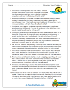 Estimation Word Problem Worksheets | Reading Duck.com
