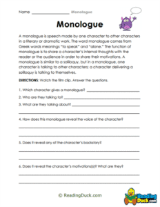 Monologue Worksheets