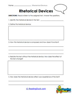 Rhetorical Devices Worksheets | Literary Devices | Reading Duck.com
