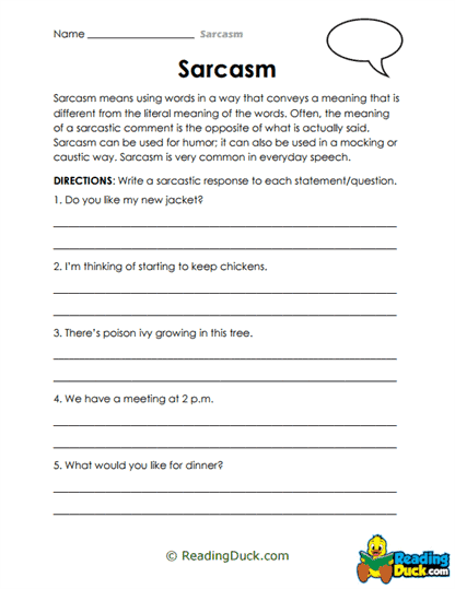 Sarcasm Worksheets | Literary Devices | Reading Duck.com