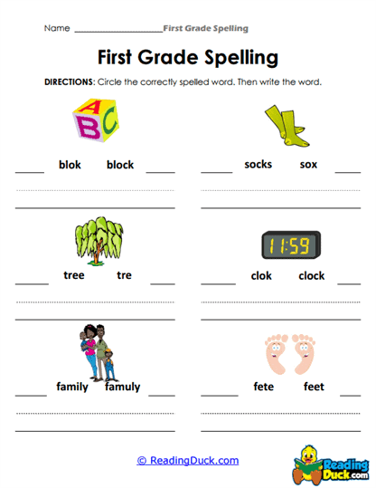 1st Grade Spelling Worksheets | Reading Duck.com
