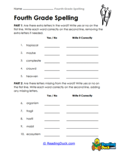 4th Grade Spelling Worksheets | Reading Duck.com