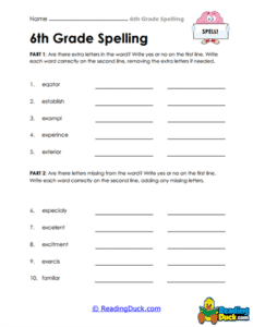 6th Grade Spelling Worksheets | Reading Duck.com