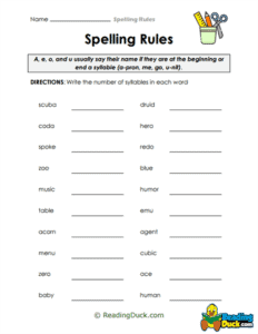 Spelling Rules Worksheets | Reading Duck.com