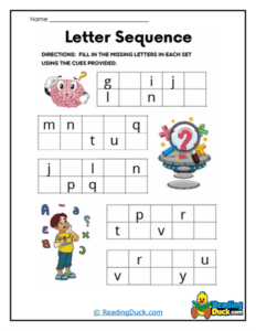 Letter Sequence Worksheets | Pre-Reading Series | Reading Duck.com