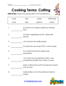 Cooking Terms Worksheets | Vocabulary | Reading Duck.com