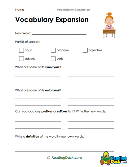 Vocabulary Expansion Worksheets | Reading Duck.com