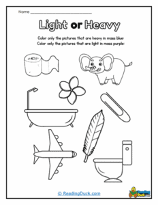 Heavy vs. Light Worksheets | Comparisons | Reading Duck.com