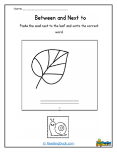 Between and Next To Worksheets | Position Words | Reading Duck.com