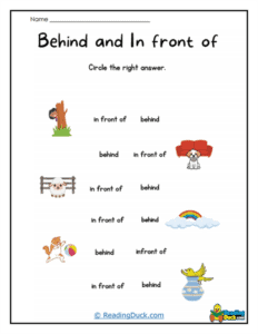 In Front of or Behind Worksheets | Position Words | Reading Duck.com