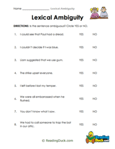 Lexical Ambiguity Worksheets | Literary Devices | Reading Duck.com