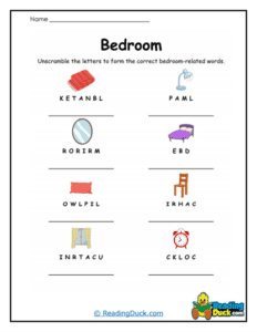 Bedroom Vocabulary Words Worksheets | Reading Duck.com