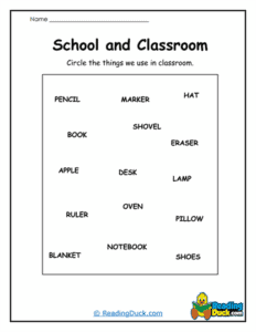 School Vocabulary Words Worksheets | Reading Duck.com