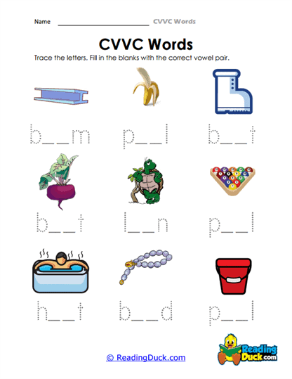 CVVC Words Worksheets | Phonics Skills | Reading Duck.com