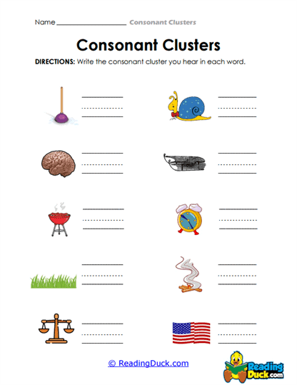 Consonant Cluster Worksheets | Phonics Skills | Reading Duck.com