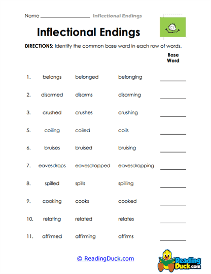 Inflectional Endings Worksheets | Phonics Skills | Reading Duck.com