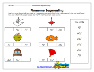 Phoneme Segmenting Worksheets | Phonics Skills | Reading Duck.com