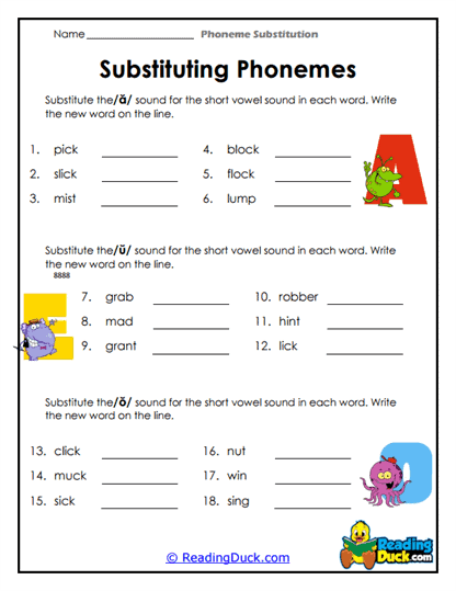 Phoneme Substitution Worksheets | Phonics Skills | Reading Duck.com