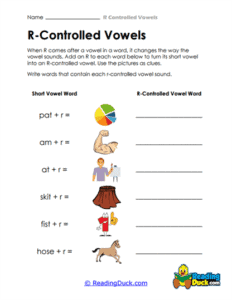 R-Controlled Vowels Worksheets | Phonics Skills | Reading Duck.com