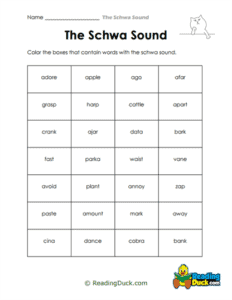 Schwa Sound Worksheets | Phonics Skills | Reading Duck.com
