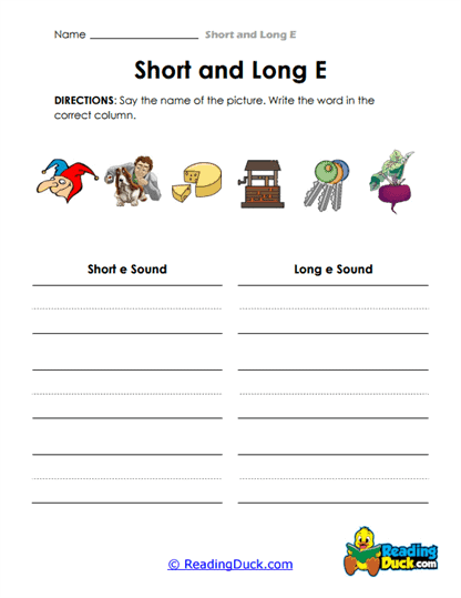 Short and Long E Worksheets | Phonics Skills | Reading Duck.com