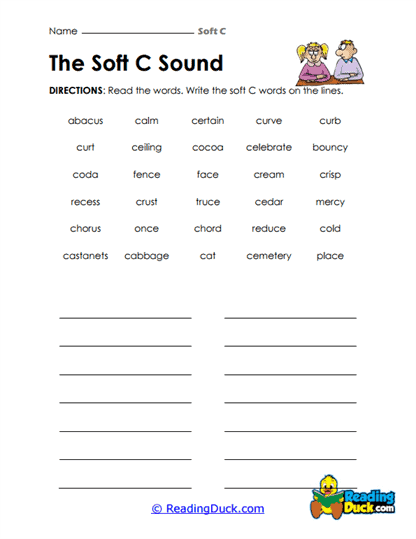 Soft C Worksheets | Phonics Skills | Reading Duck.com