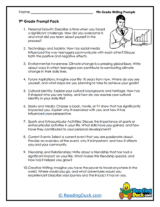 9th Grade Writing Prompt Worksheets | Reading Duck.com