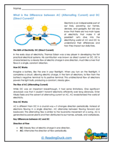 Electricity Worksheets | Reading Comp. | Reading Duck.com