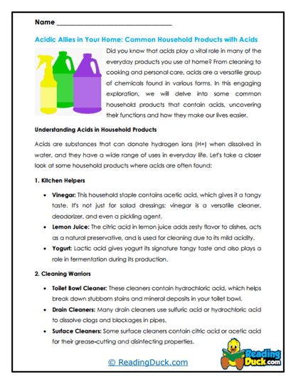 Acids and Bases Worksheets | Reading Duck.com