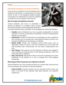 Exploring Alcohol Use Worksheets | Reading Duck.com