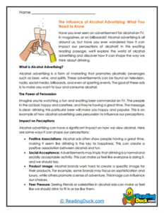 Exploring Alcohol Use Worksheets | Reading Duck.com