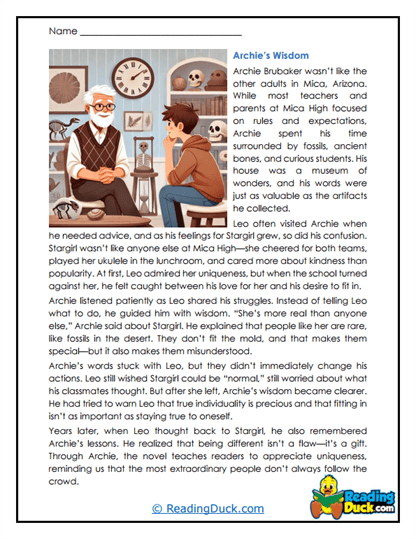 Jerry Spinelli's - Stargirl Worksheets | Reading Duck.com