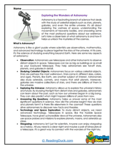 Outer Space Reading Comprehension Worksheets | Reading Duck.com