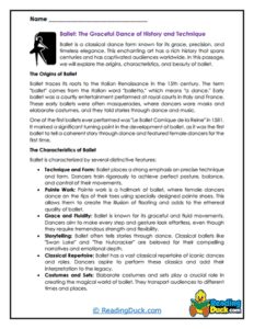 Dance Reading Worksheets | History, Culture & Style PDFs