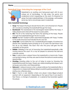 The Game of Basketball Worksheets | Reading Duck.com
