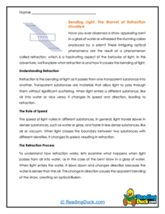 Science of Light Reading Worksheets | Reading Duck.com