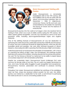 Art Reading Comprehension Worksheets | Reading Duck.com