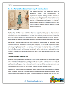 Boston Tea Party Worksheets