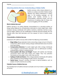Eating Disorder Worksheets | Reading Duck.com