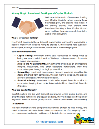 Banking and Banks Worksheets | Reading Duck.com