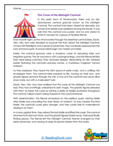 Horror Passages Worksheets | Fiction Genre | Reading Duck.com