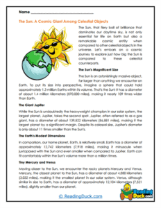 The Sun Worksheets | Astronomy Series | Reading Duck.com