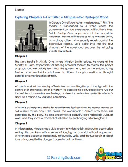 George Orwell’s 1984 Reading Worksheets | Reading Duck.com