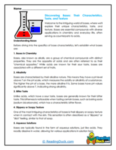 Acids and Bases Reading Worksheets | Reading Duck.com