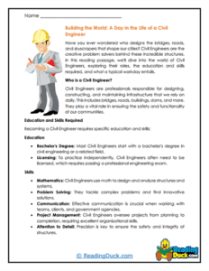 Careers in Engineering Worksheets | Reading Duck.com