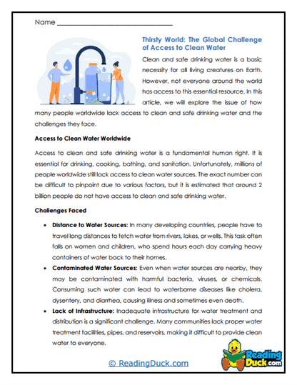 Water Scarcity Worksheets | Reading Duck.com