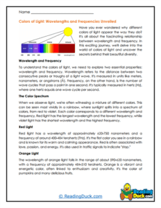 Science of Light Reading Worksheets | Reading Duck.com