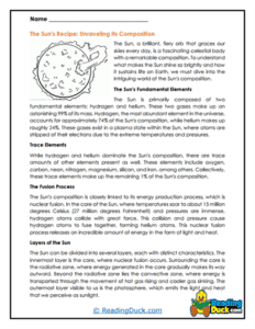 The Sun Worksheets | Astronomy Series | Reading Duck.com