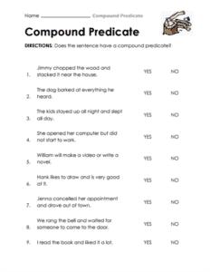 Compound Predicate Worksheets | Reading Duck.com